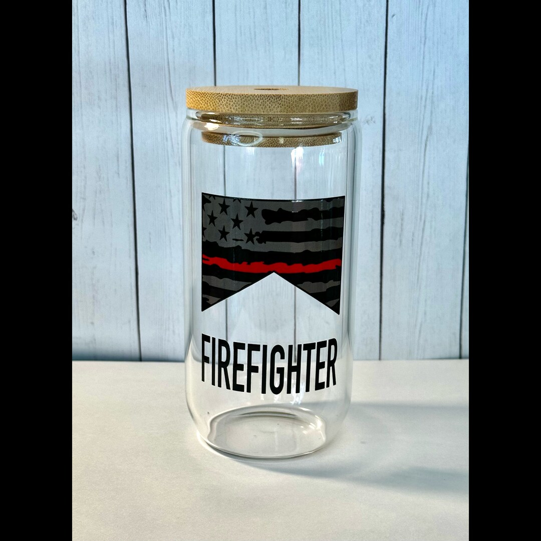 16 Oz Firefighter Glass Cup First Responder Cup Thin Red - Etsy