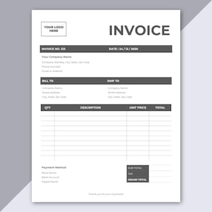 Invoice Template Printable Invoice Editable Invoice Receipt Microsoft ...