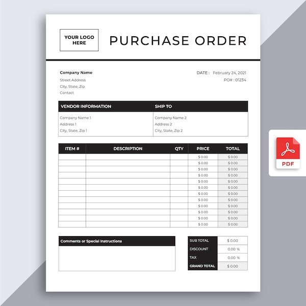 Fillable Pdf Purchase Order Form - Etsy