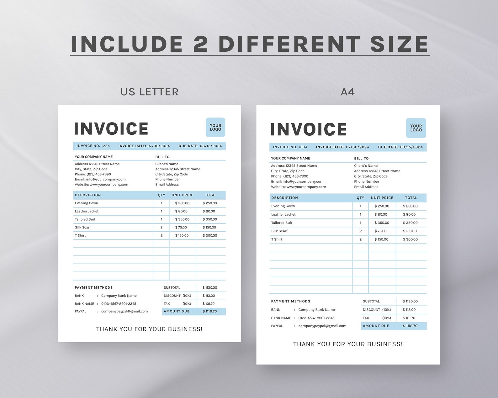 Minimalist Invoice Template: Printable Business Form (word & Excel) - Etsy