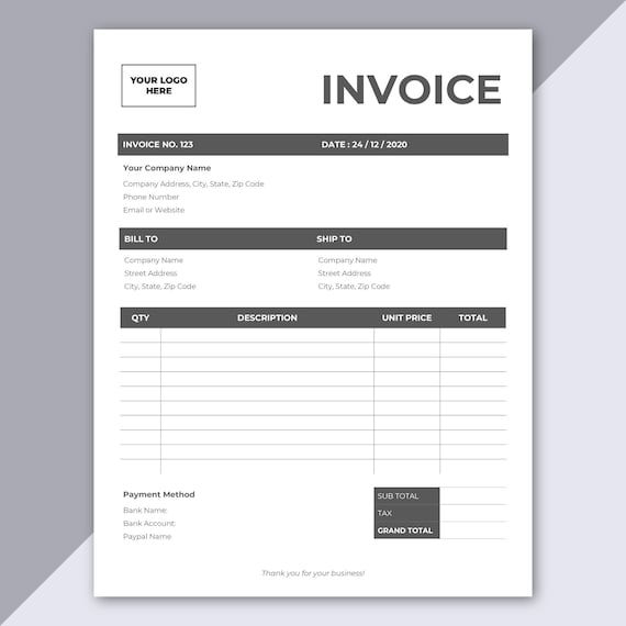 Invoice Template Printable Invoice Editable Invoice - Etsy Australia