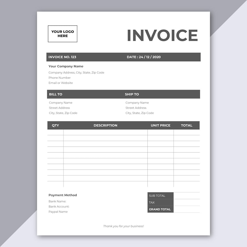 Editable Invoice Template: Professional Microsoft Word Design (DOCX) - Etsy
