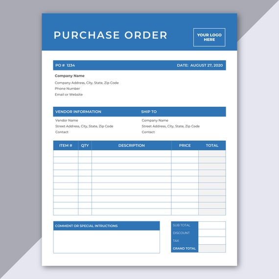 Purchase Order Template Editable Microsoft Word Template - Etsy