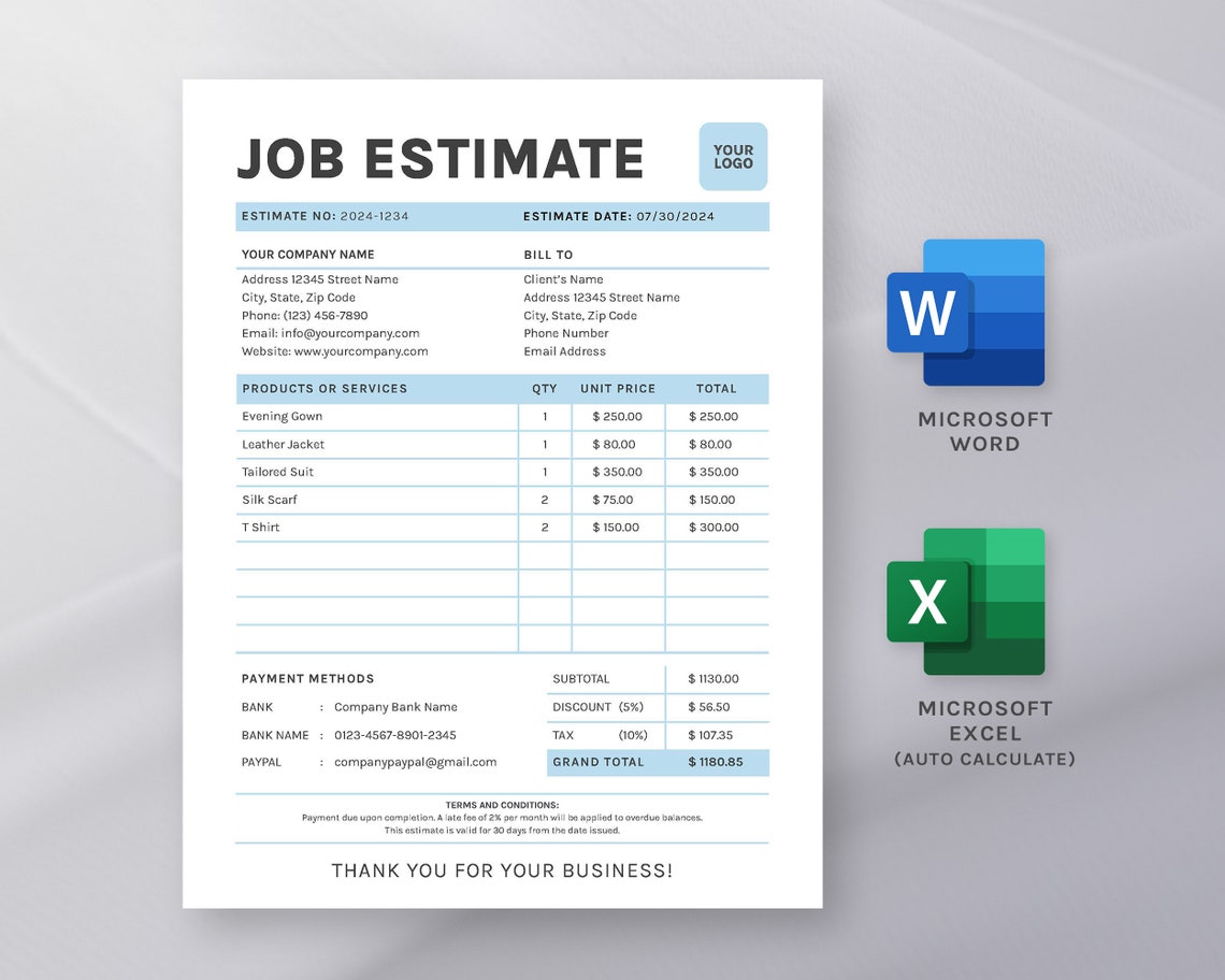 Job Estimate Template - Modern Professional Work Estimate - Editable ...