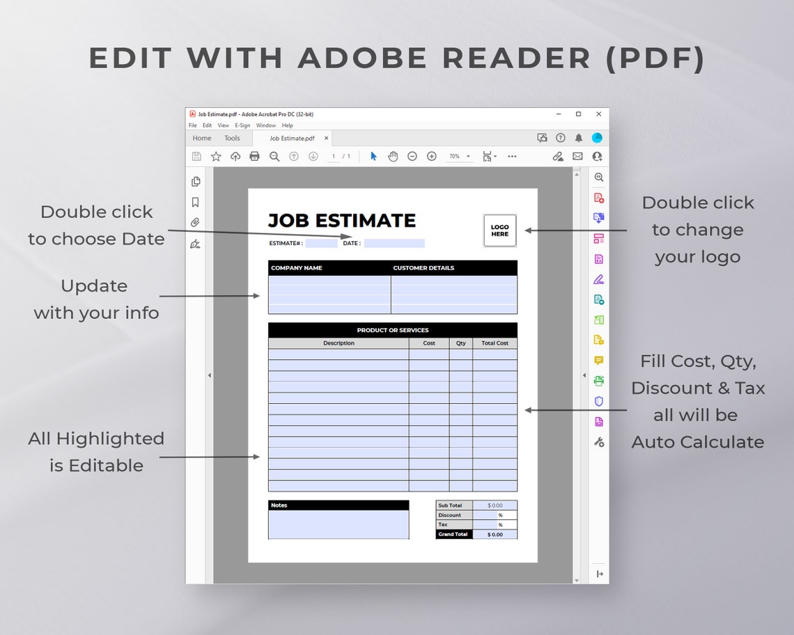 Job Estimate Form Template: Minimalist Design (PDF & Word) - Etsy