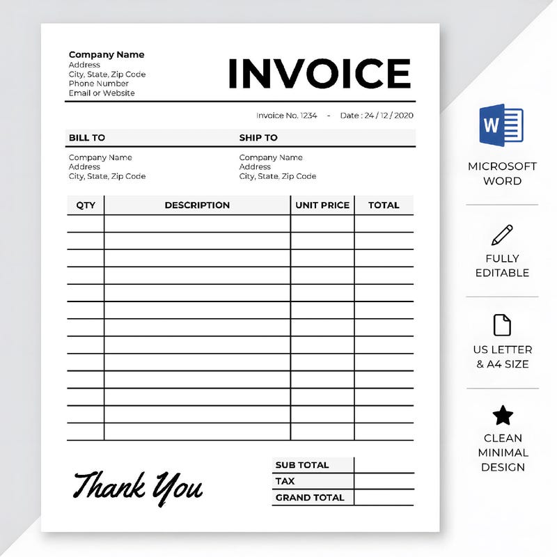 Free Invoice Template - Etsy