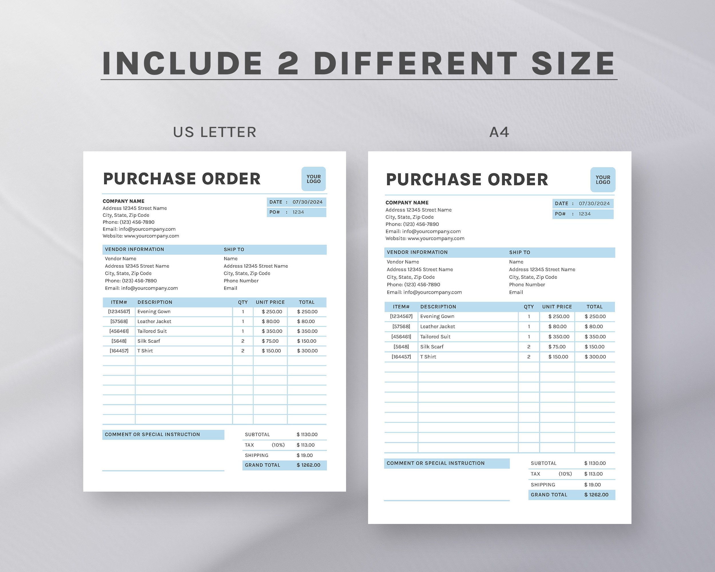 Purchase Order Template - Editable Microsoft Word & Excel Template ...