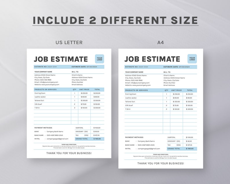 Job Estimate Template - Modern Professional Work Estimate - Editable ...