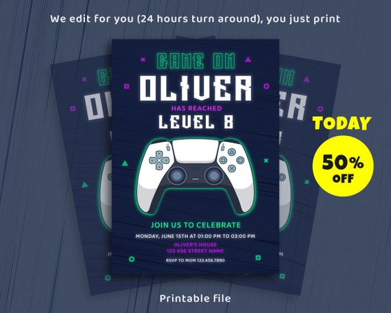 Digital Video Game invitation Game Over Gamer Birthday invitation Board ...