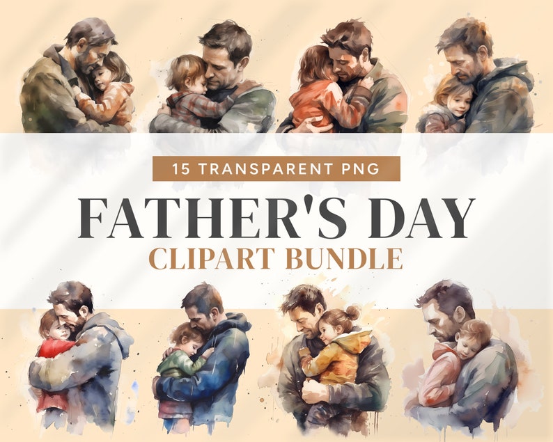 Watercolor Father's Day Clipart Bundle: Transparent PNG (digital ...