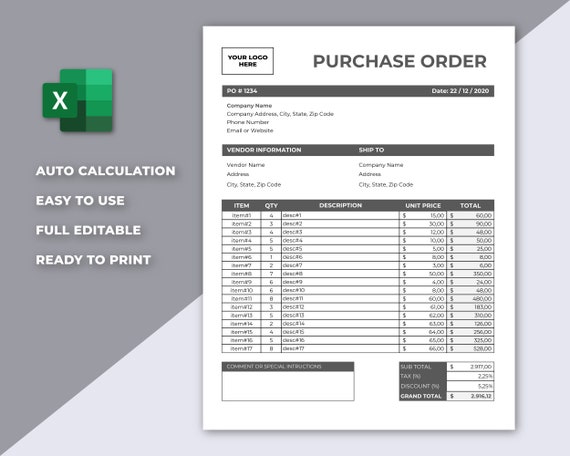 Purchase Order Excel Template