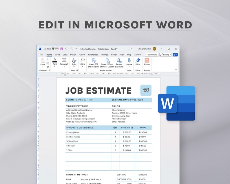 Job Estimate Template - Modern Professional Work Estimate - Editable ...