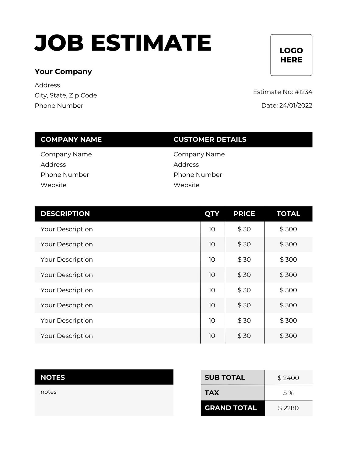 CANVA Job Estimate Form Template Editable Estimate Template Etsy canva-job-estimate-form-template-editable-estimate-template-etsy