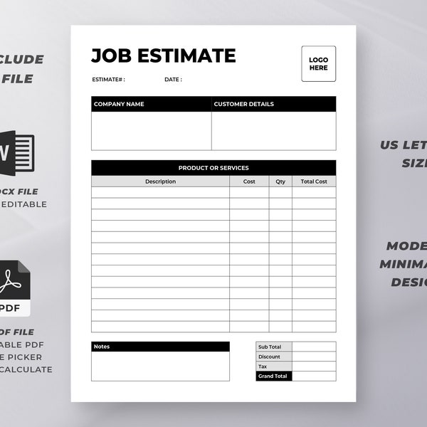 Printable Estimate Form - Etsy