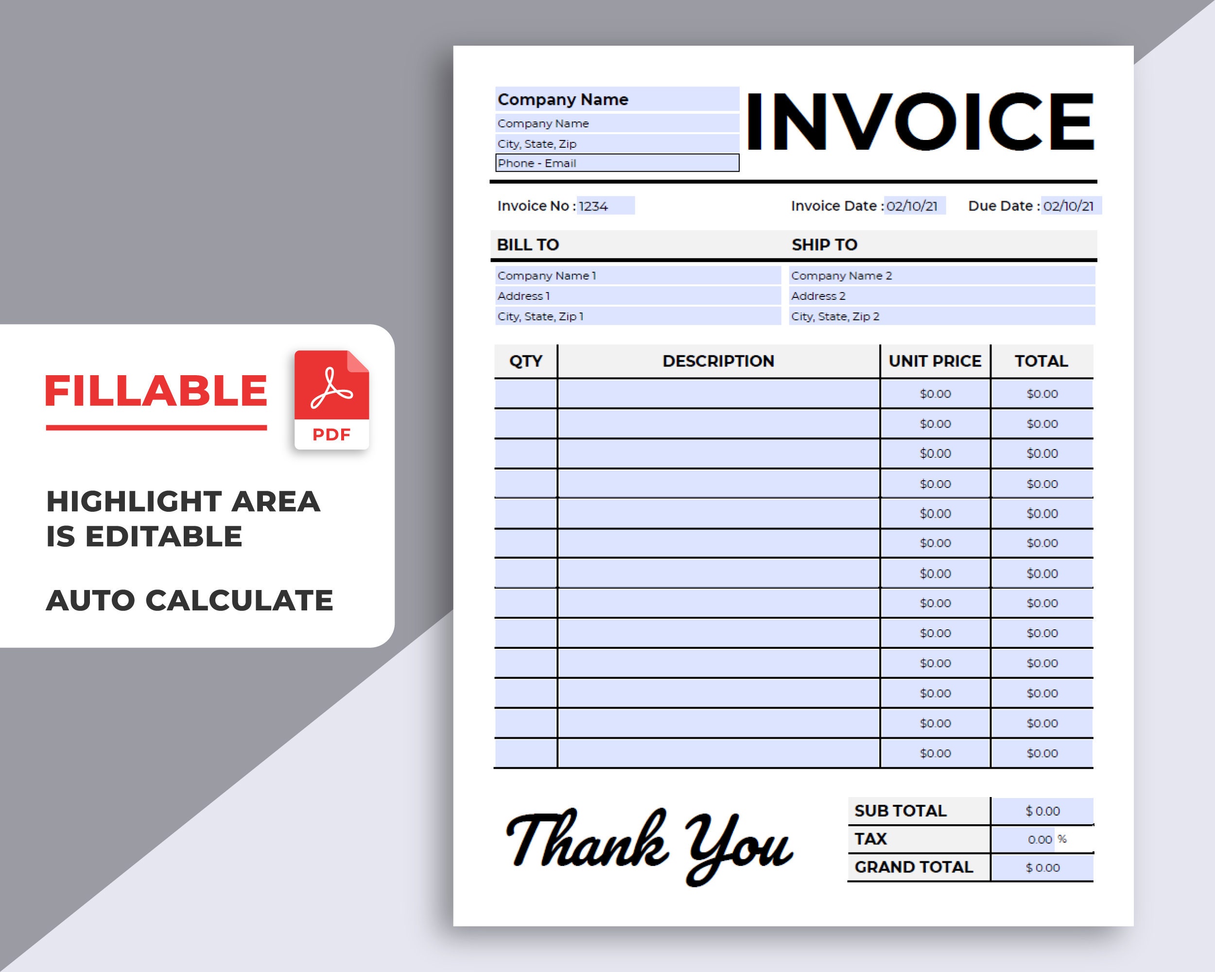 Editable Invoice Template: Professional Business Form (fillable PDF ...