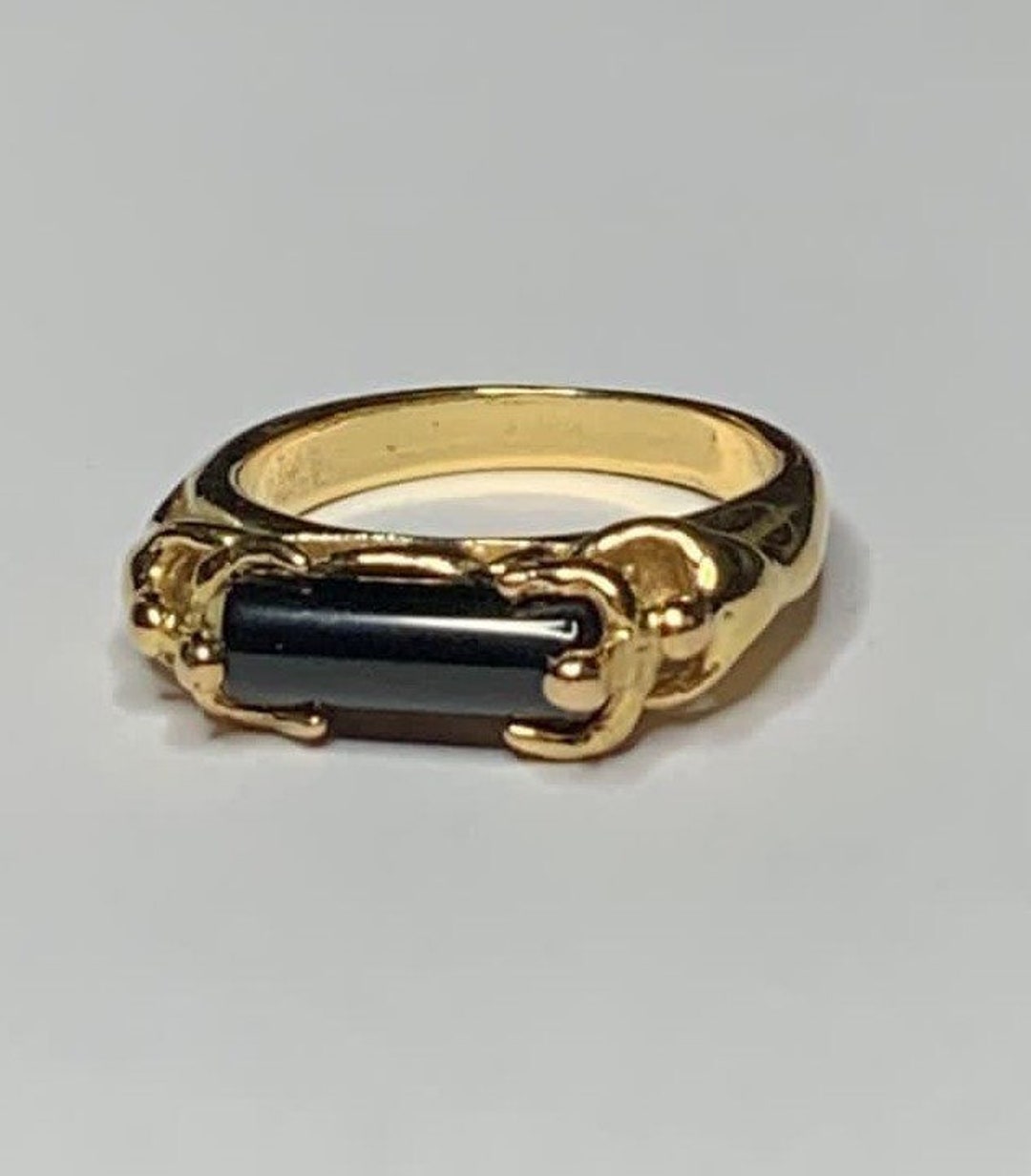 Magnificent Gold-plated and Rectangular Onyx Ring Charles Jourdan - Etsy