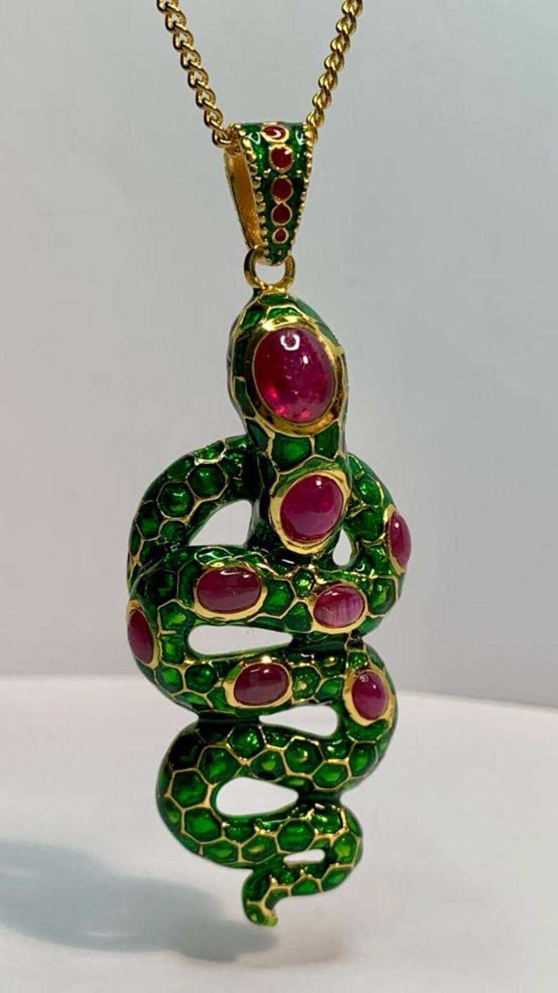 Magnificent Large Enameled Snake Pendant With Ruby Cabochons - Etsy