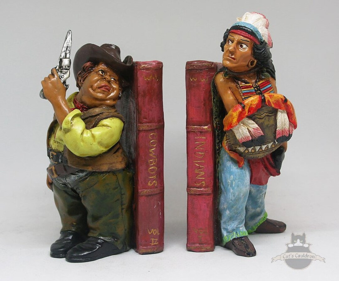 Western Cowboy Indian Cartoon Bookends Native Bookstand Peter Mook ...