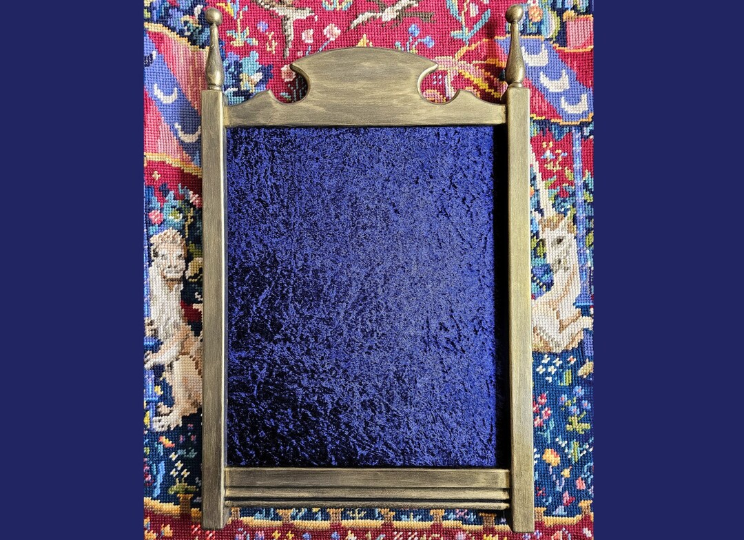 Pin Board Display Antique Large Wooden Blue Velvet Frame With Ornaments ...