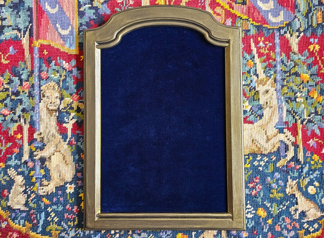 Pinboard Display Pin Board Vintage Dark Gold Frame Blue Fabric - Etsy