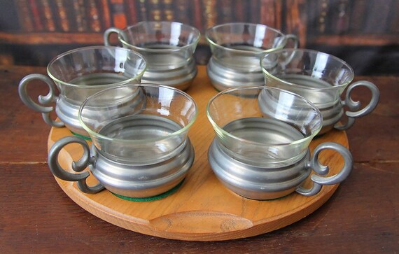 Antique Pewter Tea Glass Set on Wooden Tray - Etsy
