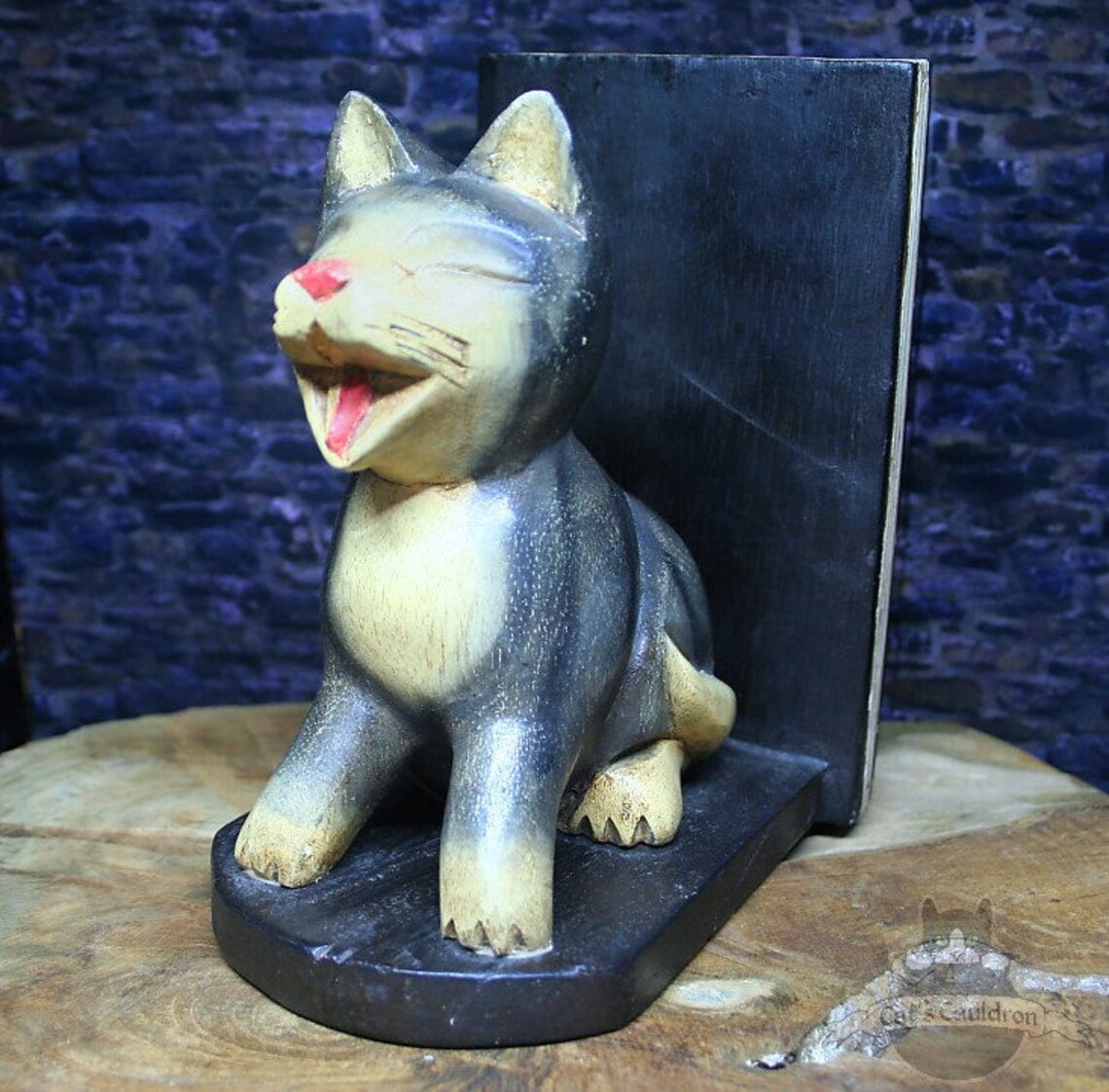 Cat Bookends Wooden Carved Cats Bookstand Figure | Etsy