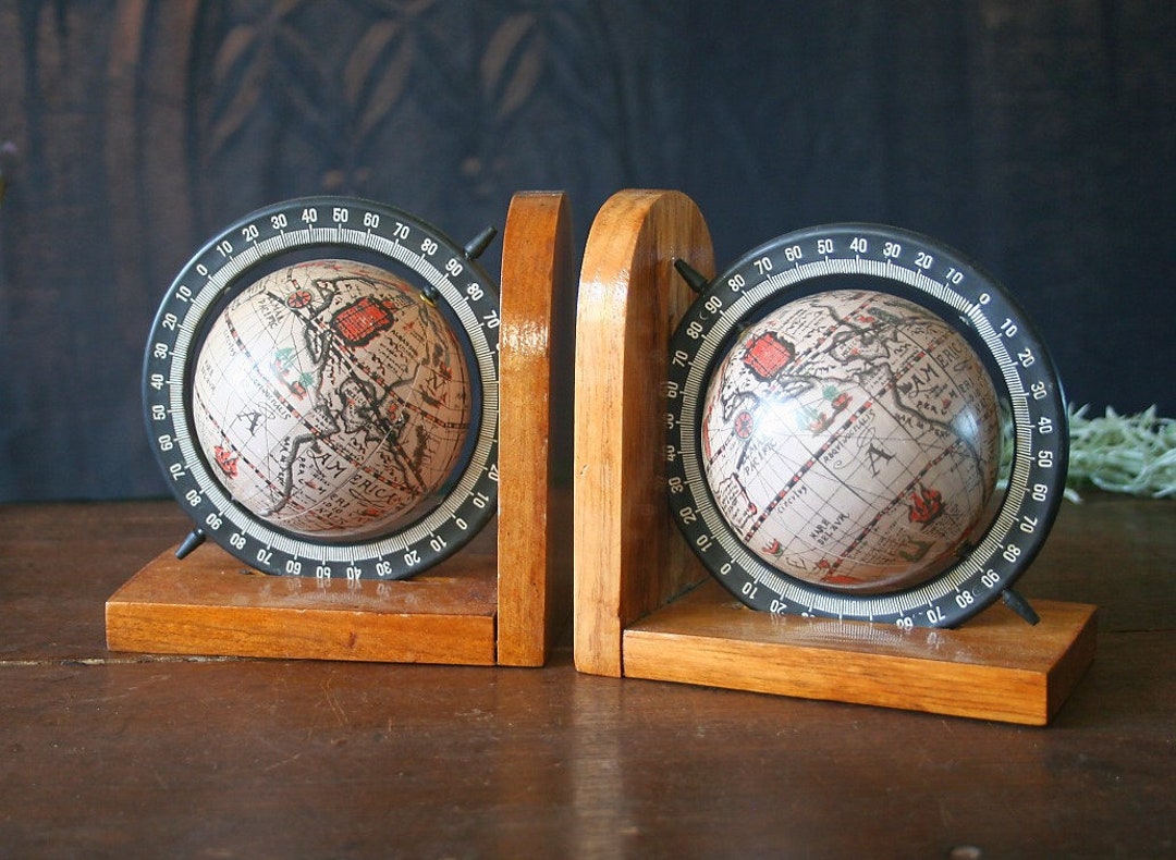 Vintage Globe Bookends Decorative Art Deco Bookstand Lacquered - Etsy