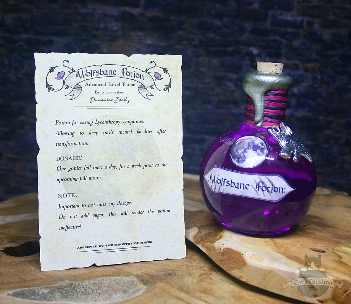 Wolfsbane Potion Bottle Witch & Wizard Alchemy Glass Werewolf | Etsy
