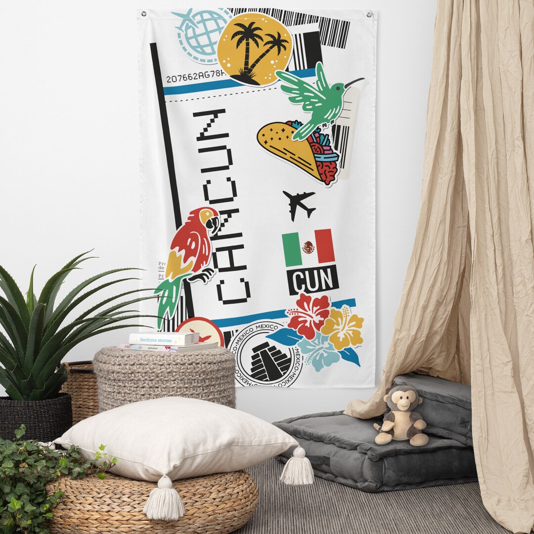 Cancun Boarding Pass Flag Travel Souvenir Banner Wall Art Decor Banners ...