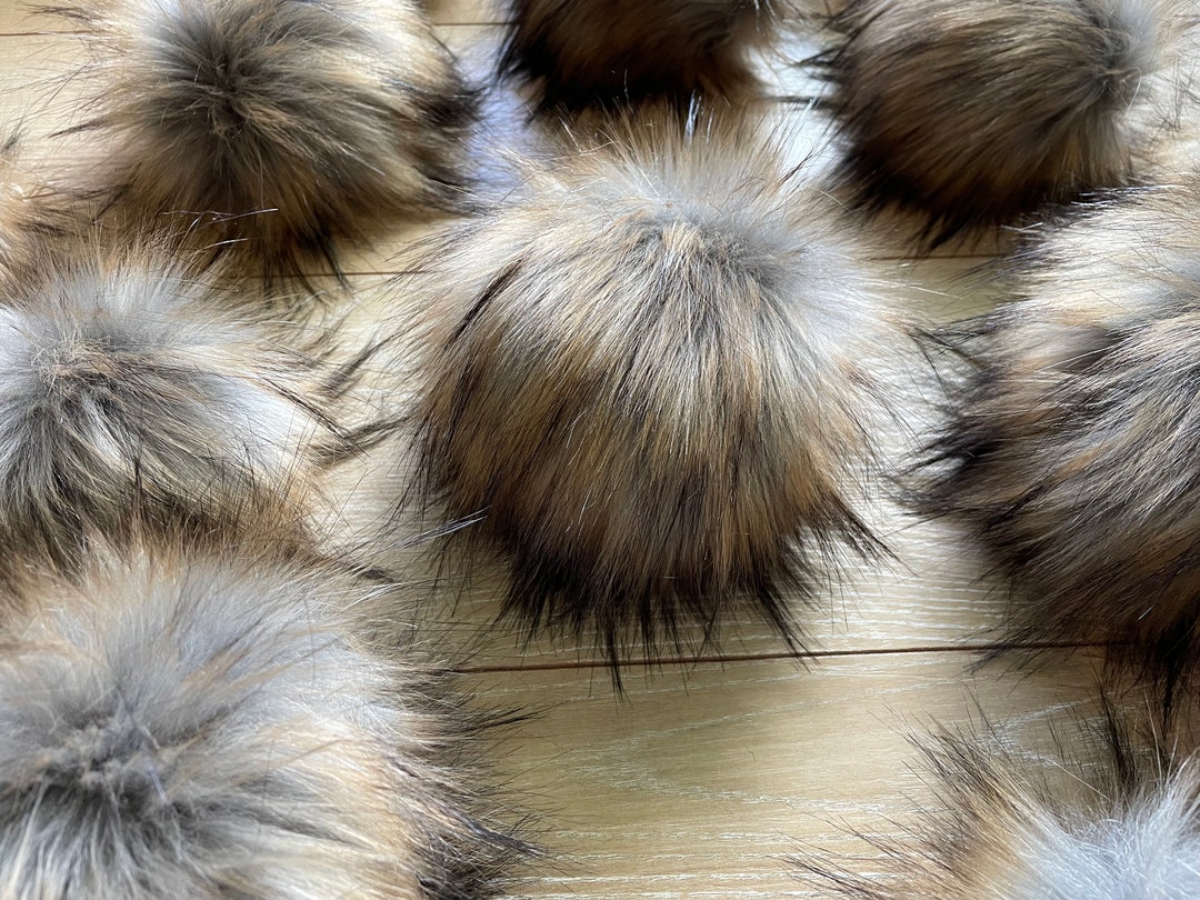 Raccoon Luxe Pom, Faux Fur Pom, Vegan Fur, Faux Alpaca, Brown and Grey ...