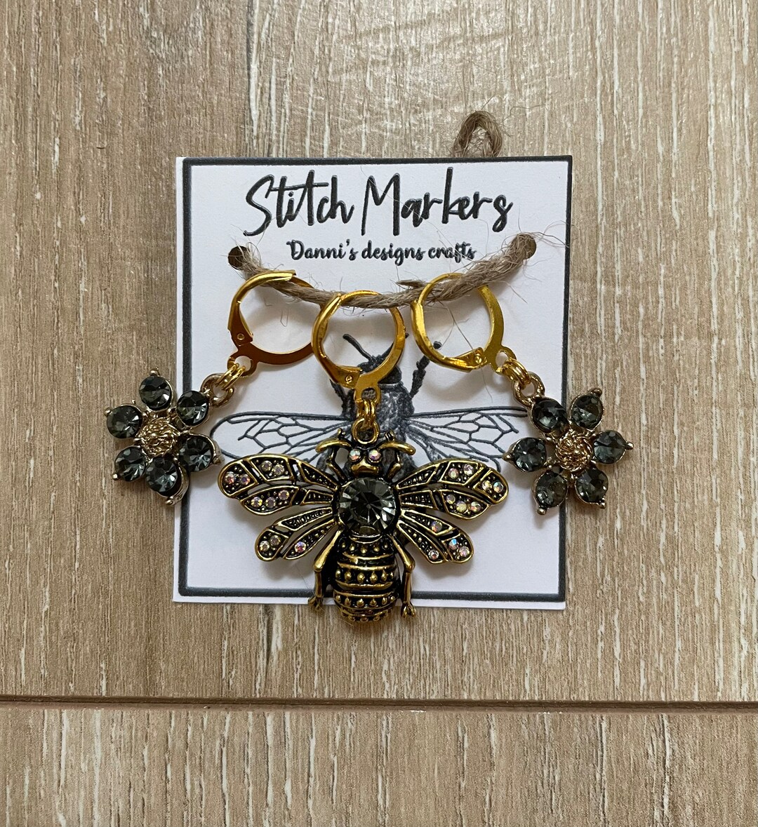 Black Bee Themed Stitch Markers, Crochet, Knit, Gold Plated, With Round ...
