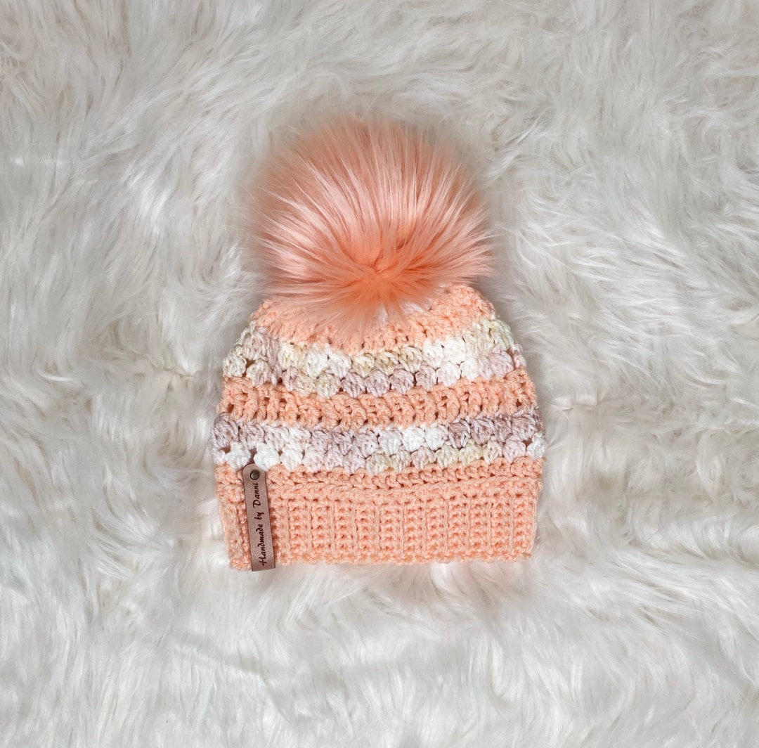 Children’s Spring Petals Beanie, Crochet Beanies for Kids, Peach, Multi ...