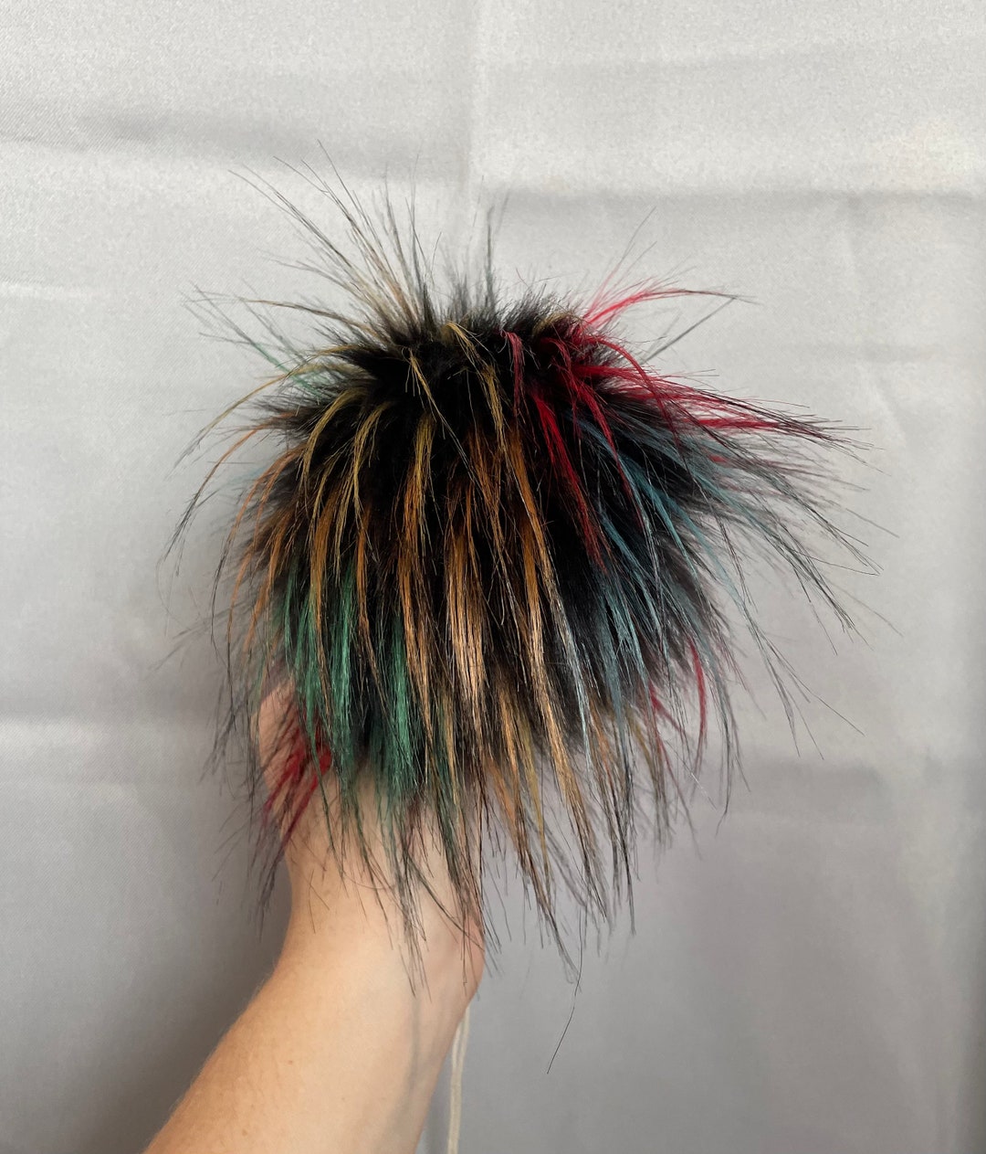 Parrot Faux Fur Pom Pom, for Beanies, Vegan Fur, Black, Red, Orange ...