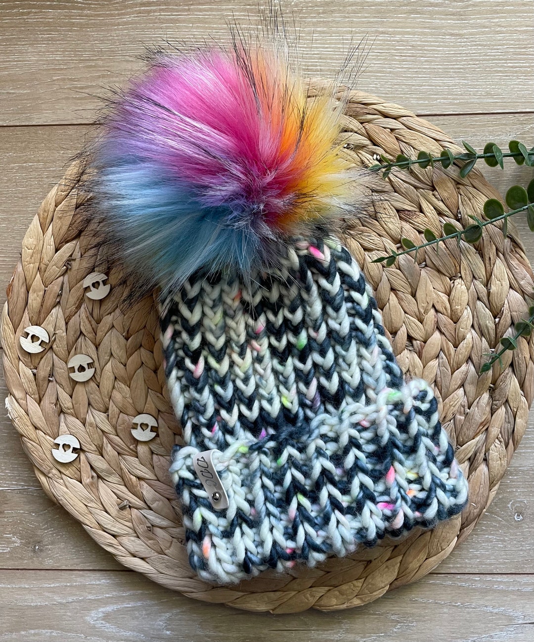 Black Neon Multi Color Knit Luxury Beanie, Fold Brim Beanie, Hat ...