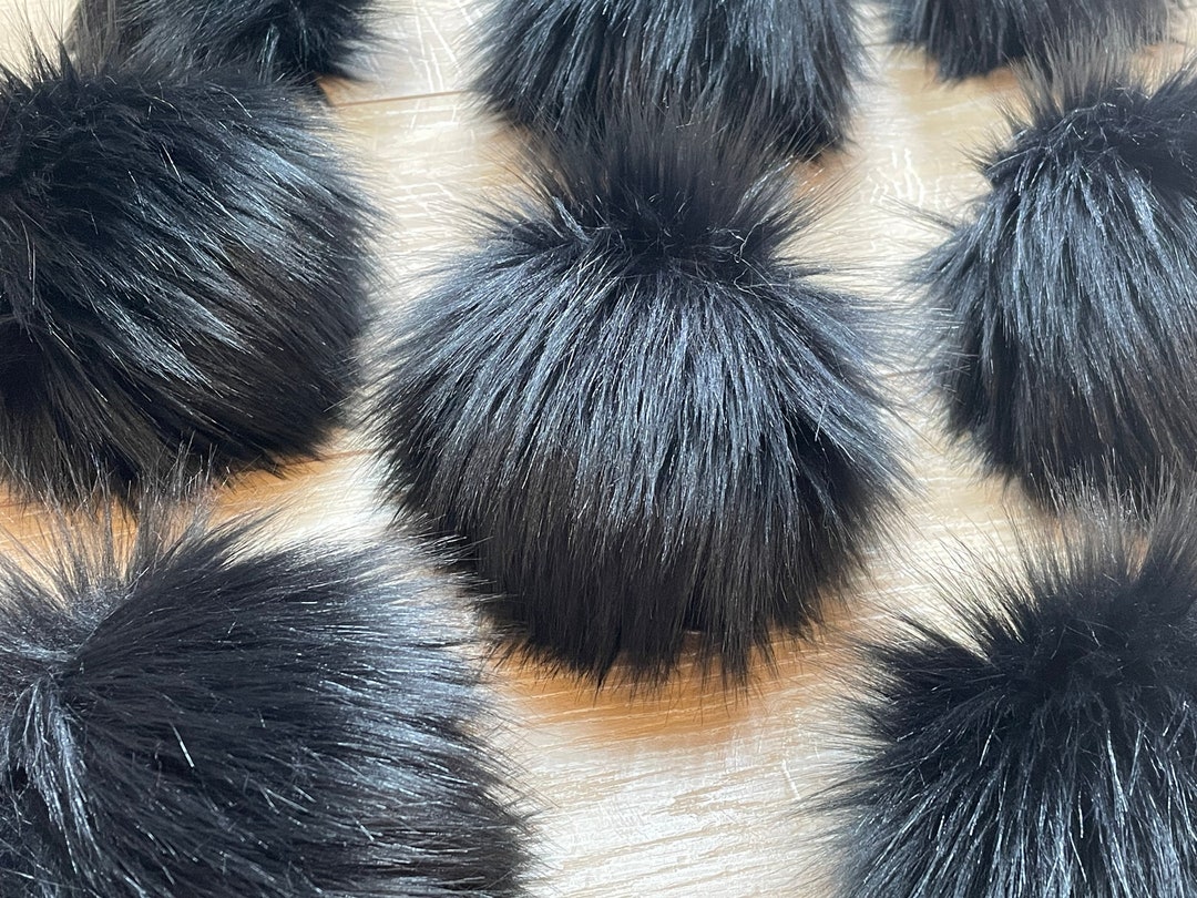 Black Fluff Pom, Faux Fur for Knit and Crochet Beanies, Small Medium ...