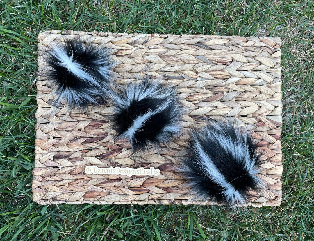 Pepe Le Pew Black and White Faux Fur Pom Poms, Striped, for Beanies ...