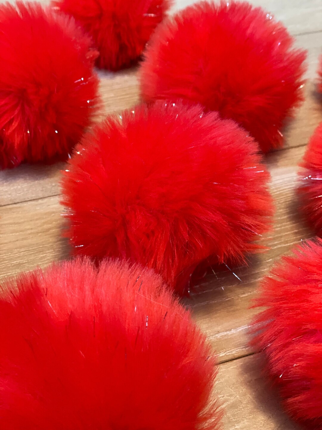 Red Tinsel Faux Fur Pom Pom, Red With Tinsel, Small, Medium, Large ...