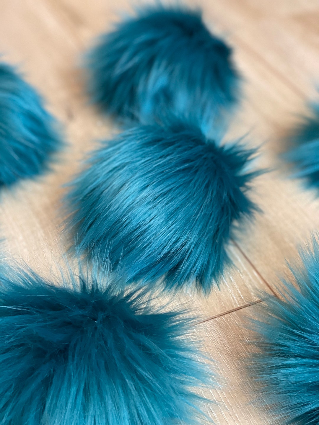 Teal Faux Fur Pom Poms, Small Medium Large, Vegan Fur, Crochet Knit ...