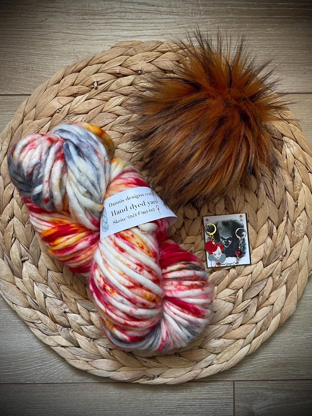 Killer Clown Yarn and Pom Pom Beanie Kit NO PATTERN, Orange, Red, Grey ...