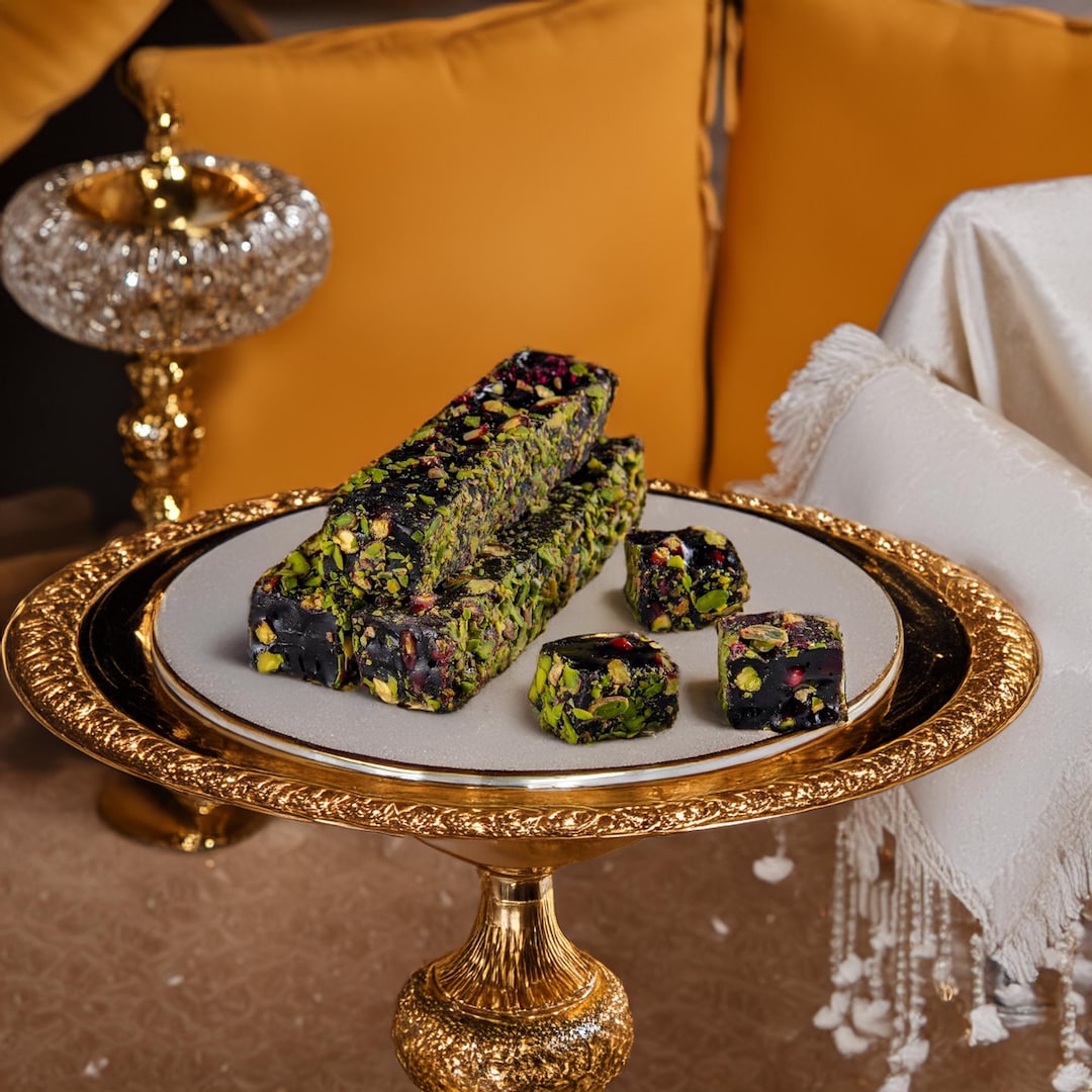 Black Mulberry Flavored Turkish Delight With Pistachio 1000 Gr (35.28oz ...