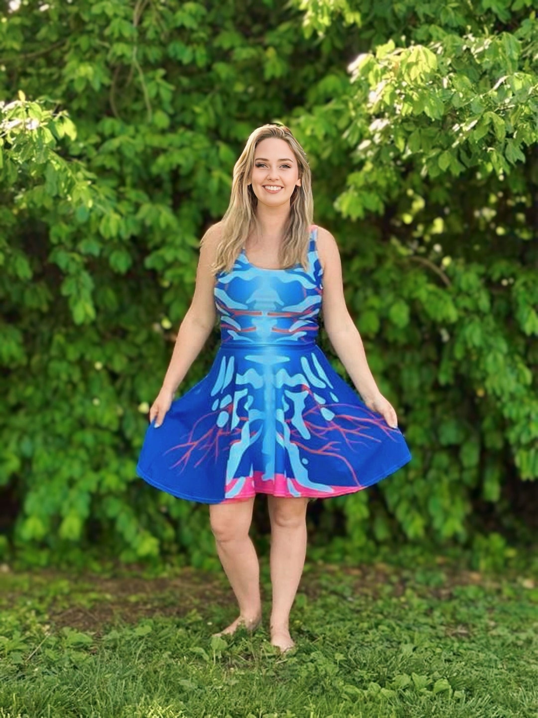 Twilight Mirage: Blue and Pink Banshee Skater Skirt - Etsy