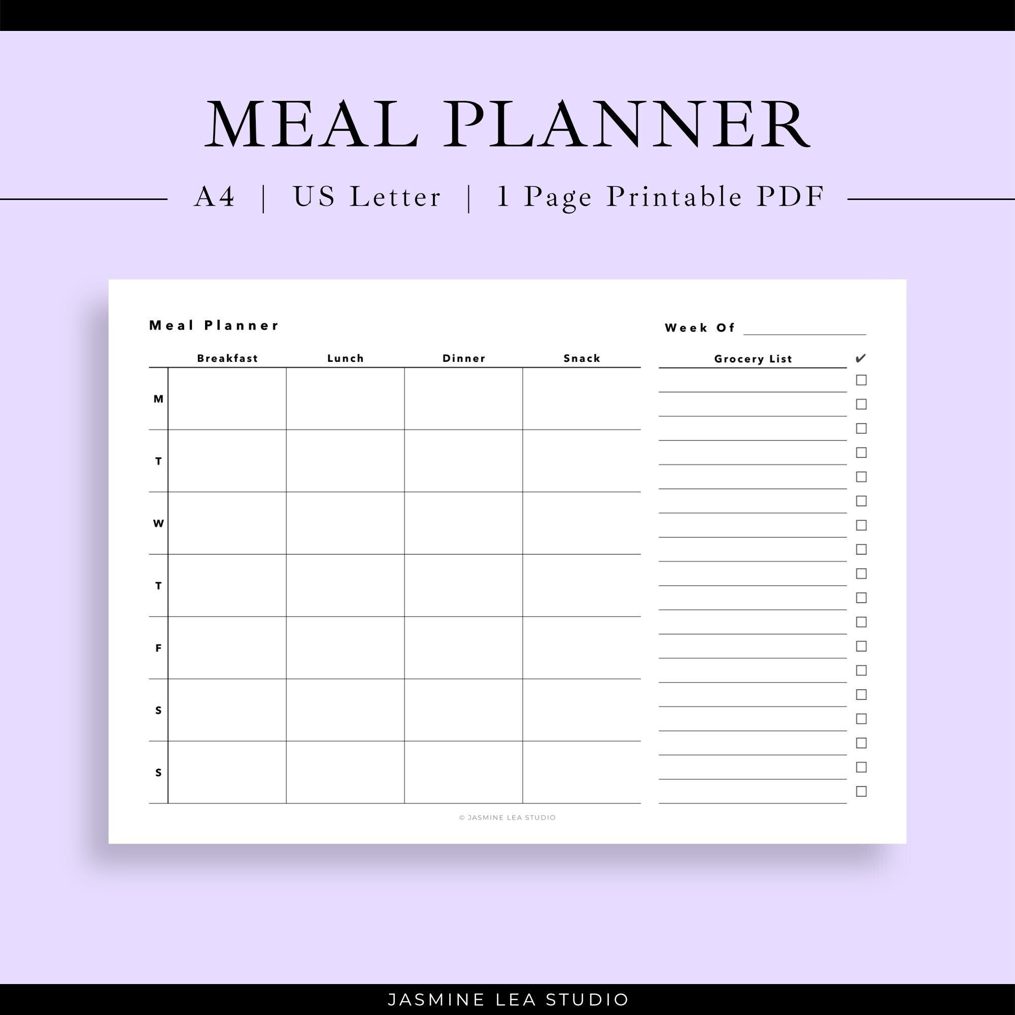 Minimal Meal Planner Printable Meal Planner for Fridge - Etsy
