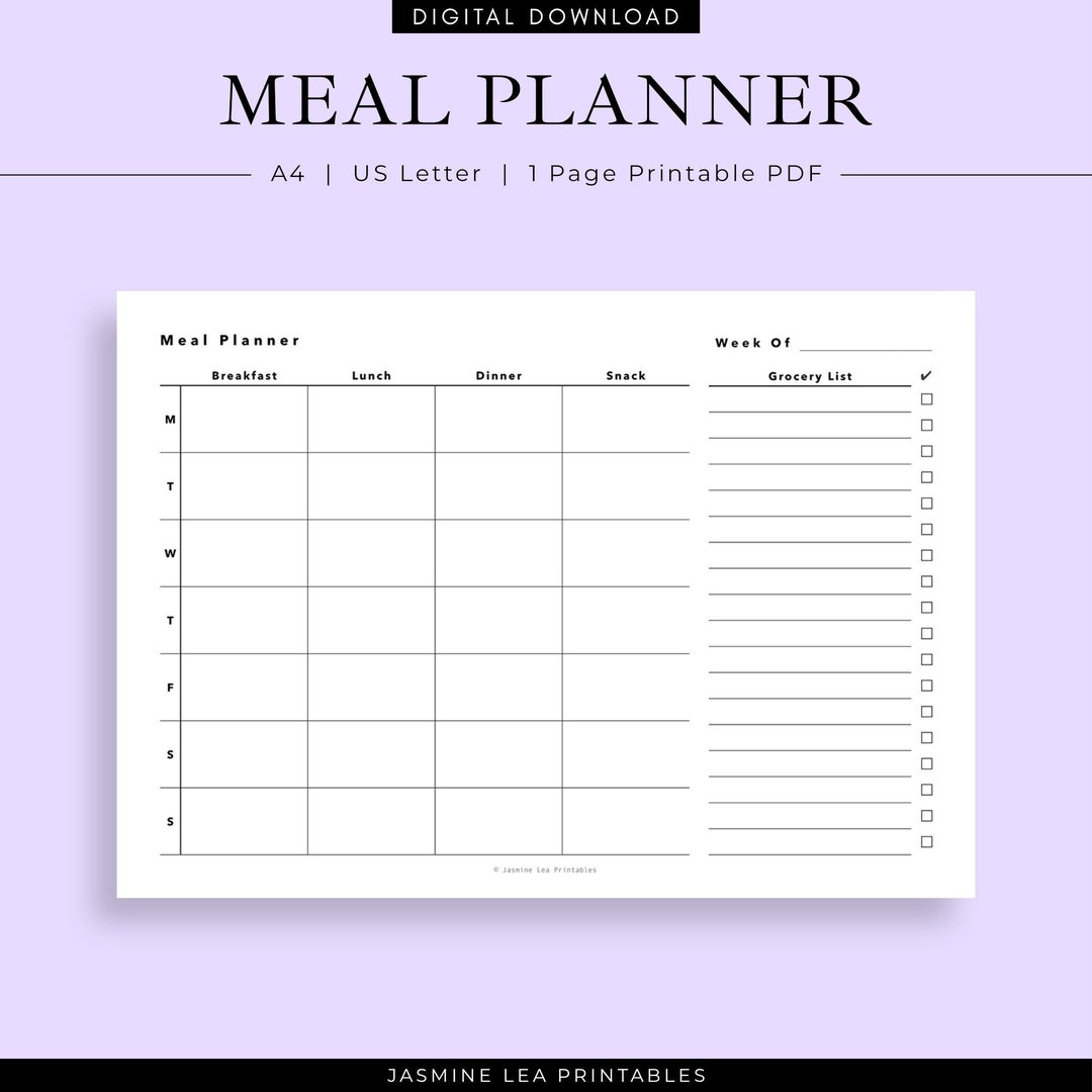 Minimal Meal Planner Printable Meal Planner for Fridge - Etsy