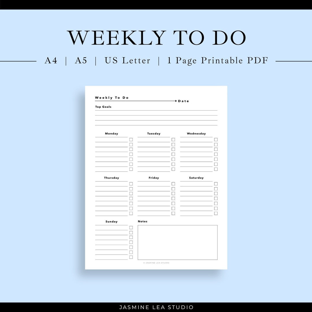 Weekly Planner Printable to Do List, Minimal Weekly To-do Planner ...