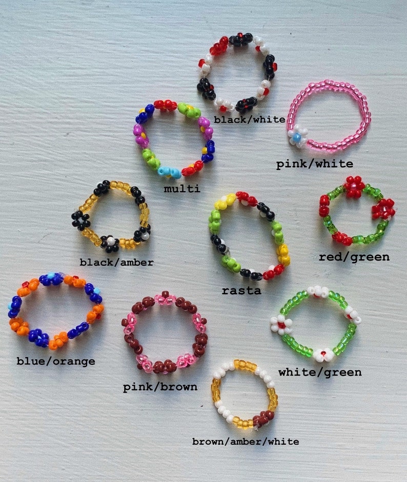 Colorful Beaded Daisy Chain Flower Rings - Etsy