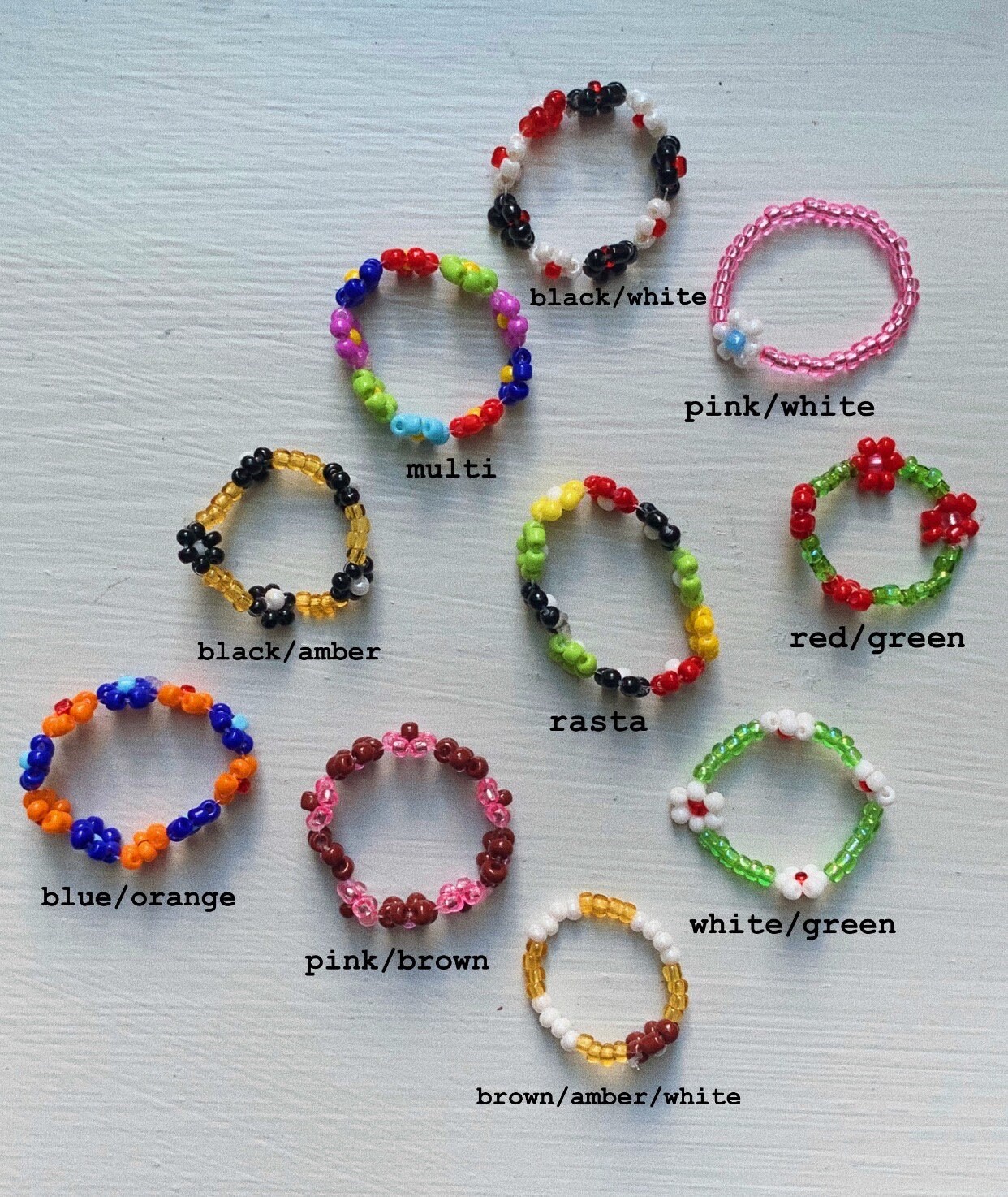 Colorful Beaded Daisy Chain Flower Rings - Etsy