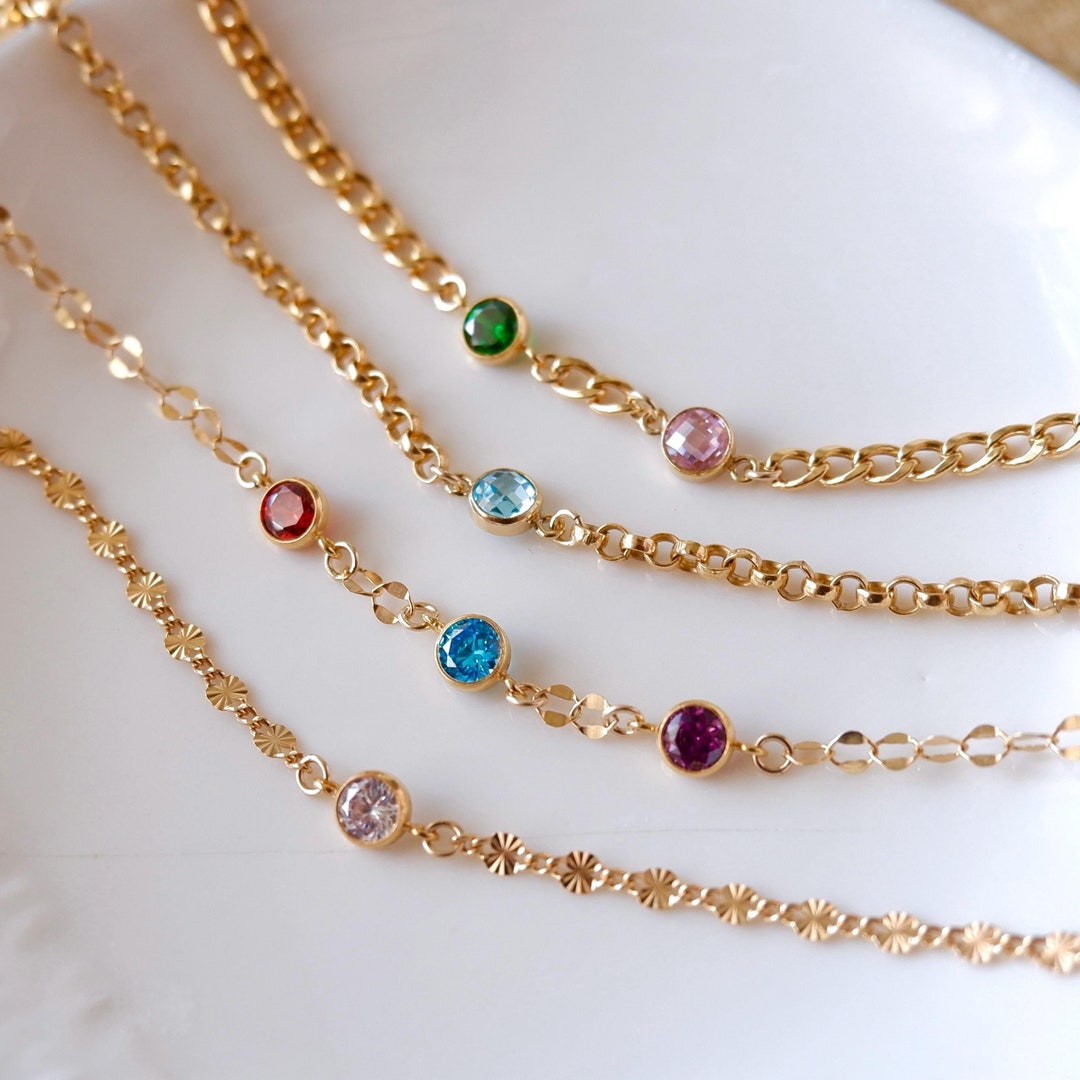 Custom Birthstone Bracelet: 14K Gold Filled or Sterling Silver - Etsy