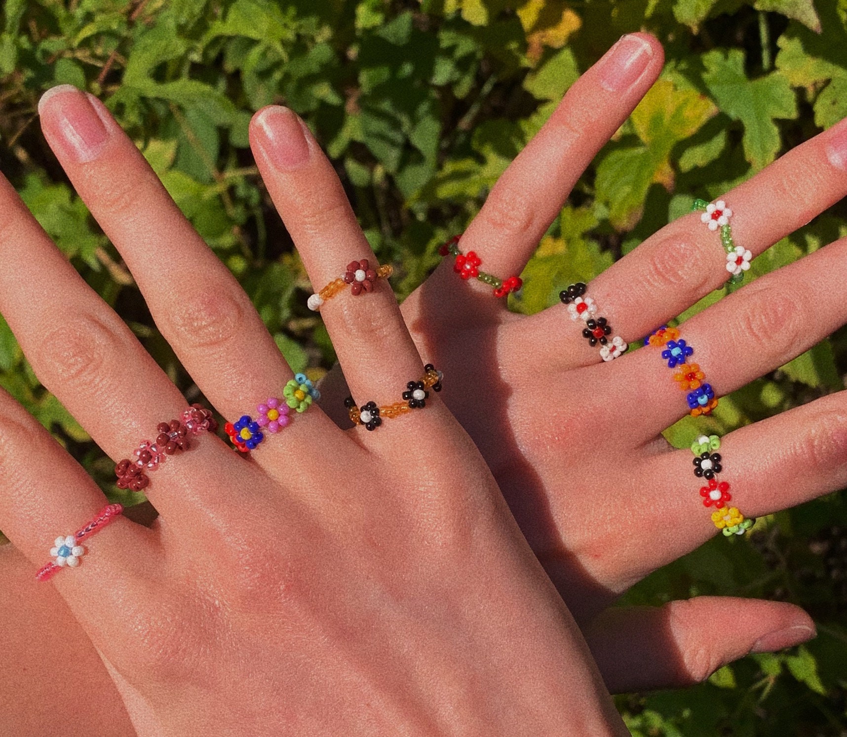 Colorful Beaded Daisy Chain Flower Rings - Etsy
