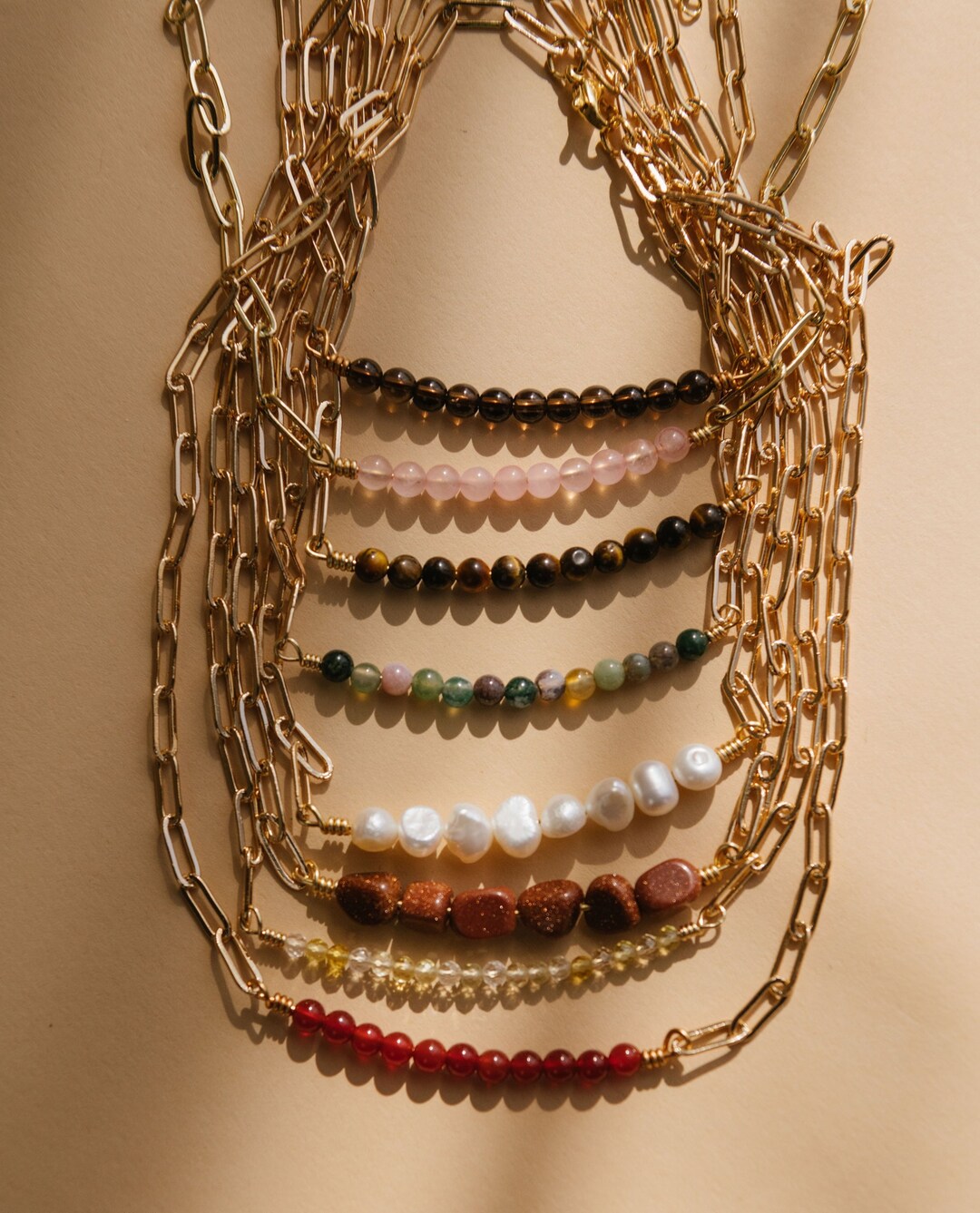 Crystal Chain Necklaces, Dainty Healing Gemstone Necklace, Paperclip ...