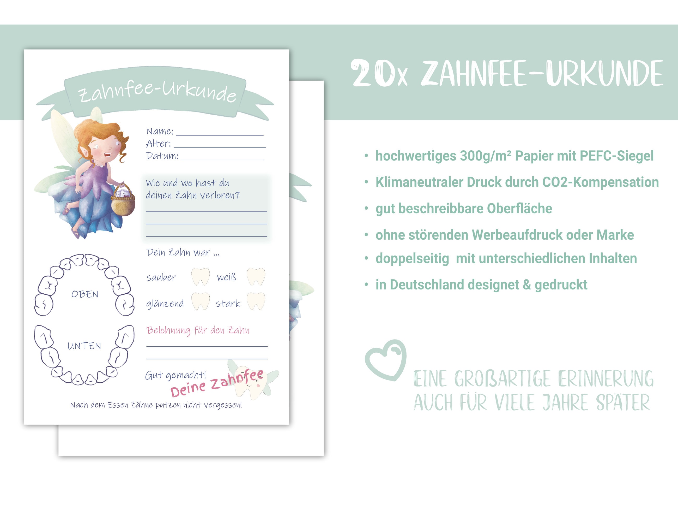 Zahnfee Urkunde Set 20 Stück, Zertifikate zum Eintragen aller 20 ...